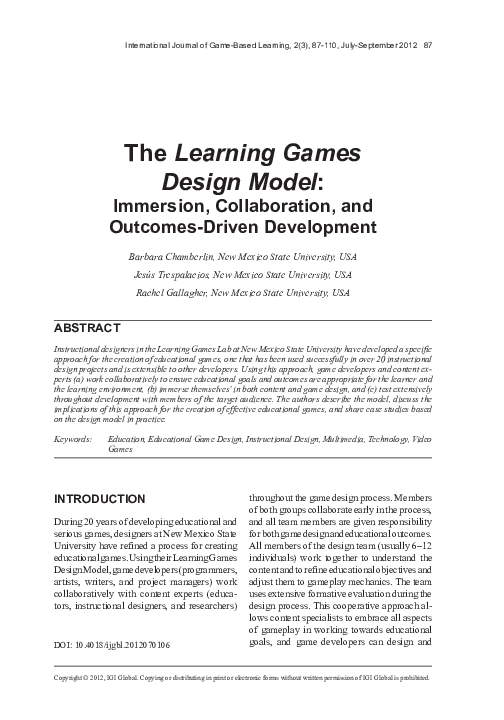 (PDF) The Learning Games Design Model