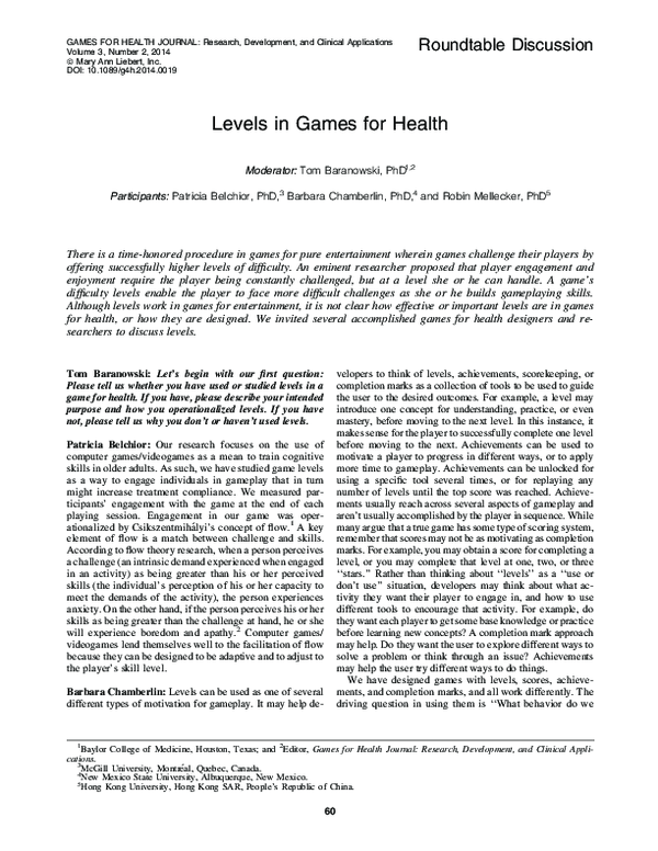 (PDF) Levels in Games for Health
