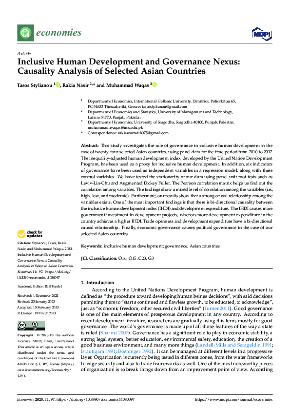 (PDF) Inclusive Human Development and Governance Nexus: Causality ...