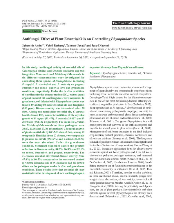 (PDF) Antifungal Effect of Plant Essential Oils on Controlling Phytophthora Species