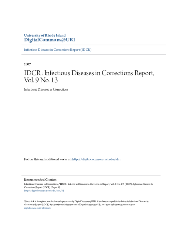 (PDF) IDCR: Infectious Diseases in Corrections Report, Vol. 9 No. 13