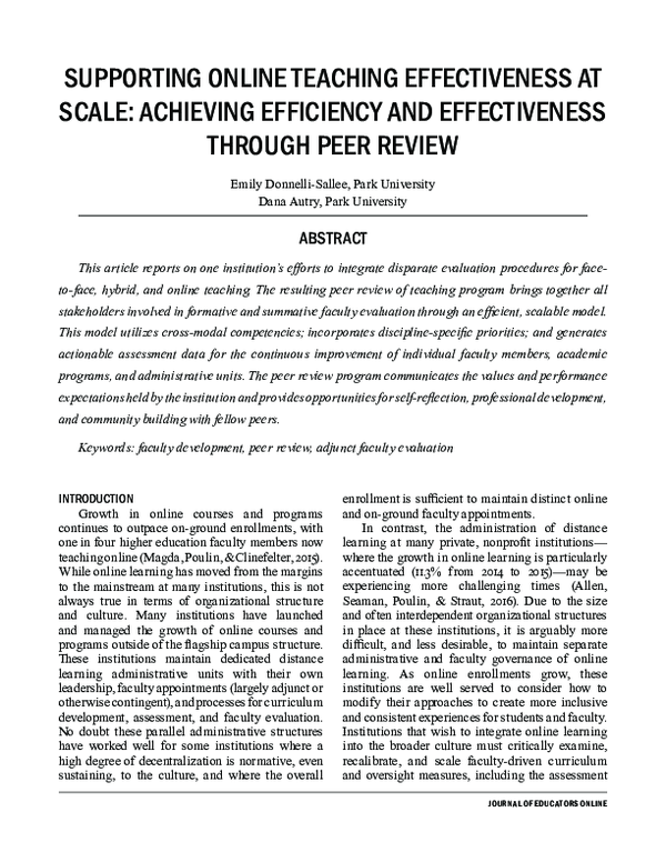 (PDF) Enhancing Online Teaching Effectiveness Through Scalable Peer Review