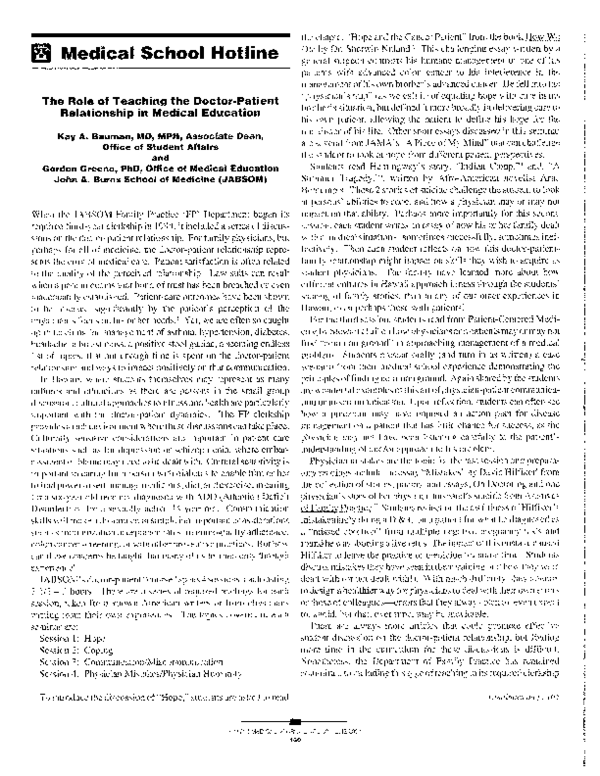 (PDF) The role of teaching the doctor-patient relationship in medical ...