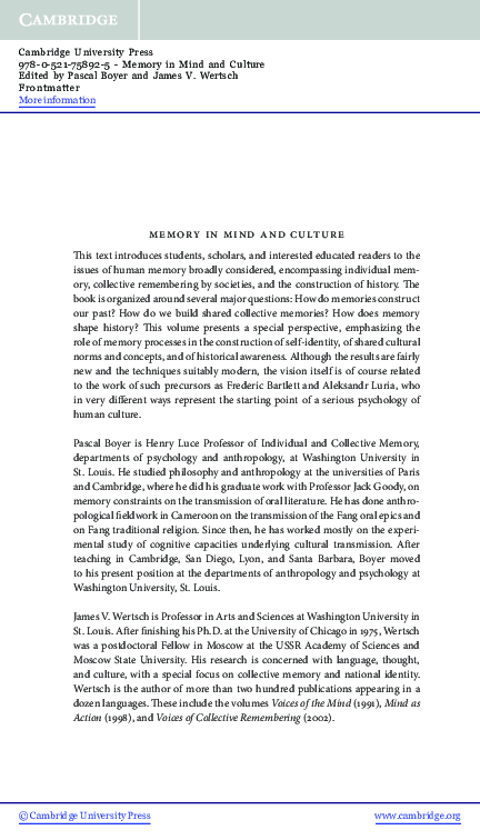(PDF) Memory in Mind and Culture