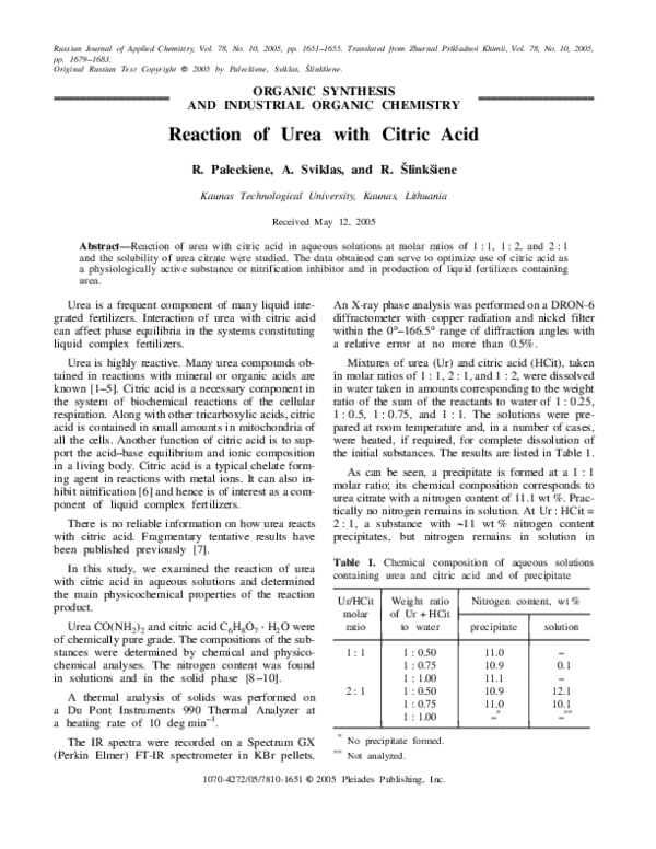(PDF) Reaction of Urea with Citric Acid