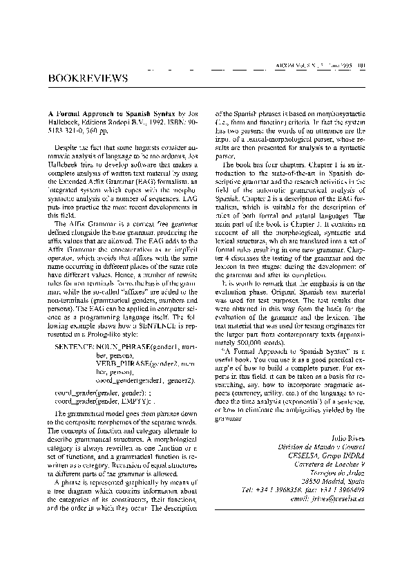 (PDF) A Formal Approach to Spanish Syntax