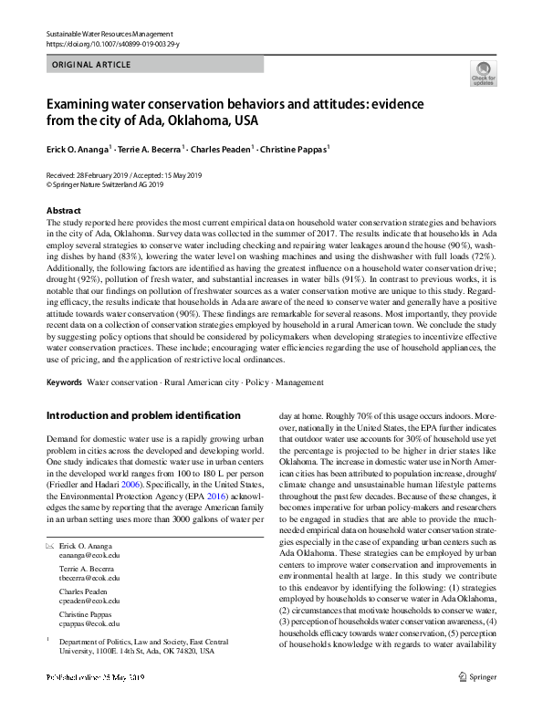 (PDF) Examining water conservation behaviors and attitudes: evidence ...
