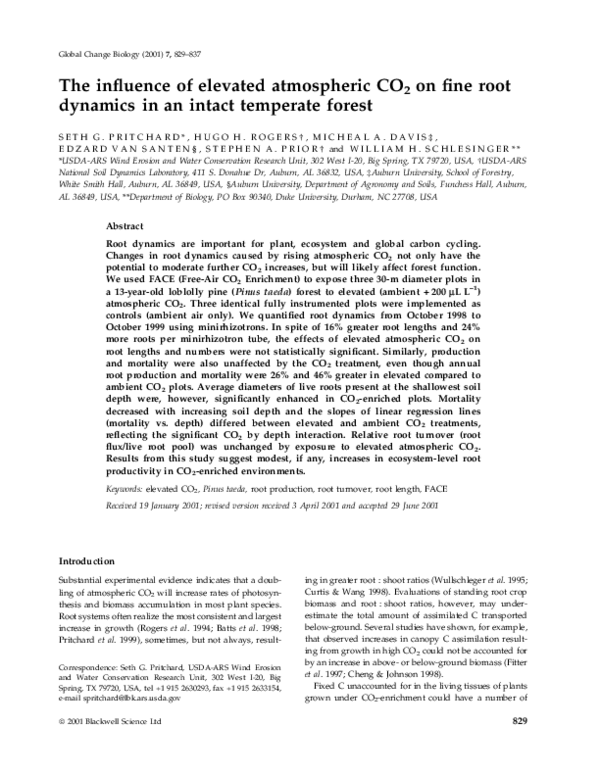 (PDF) The influence of elevated atmospheric CO 2 on fine root dynamics in an intact temperate forest