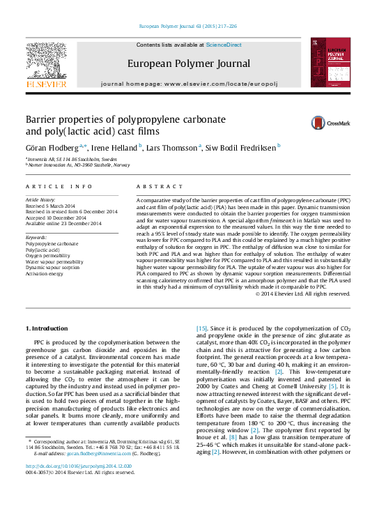 (PDF) Barrier properties of polypropylene carbonate and poly(lactic ...