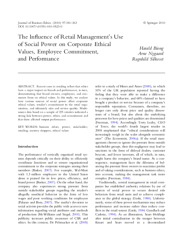 (PDF) The Influence of Retail Management’s Use of Social Power on ...
