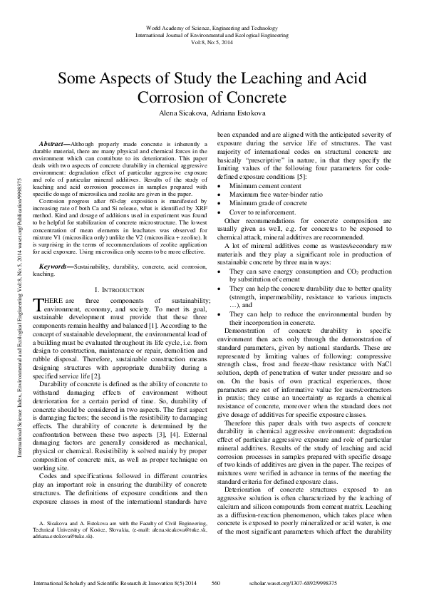 (PDF) Some Aspects of Study the Leaching and Acid Corrosion of Concrete