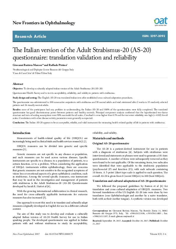 (PDF) The Italian version of the Adult Strabismus-20 (AS-20 ...
