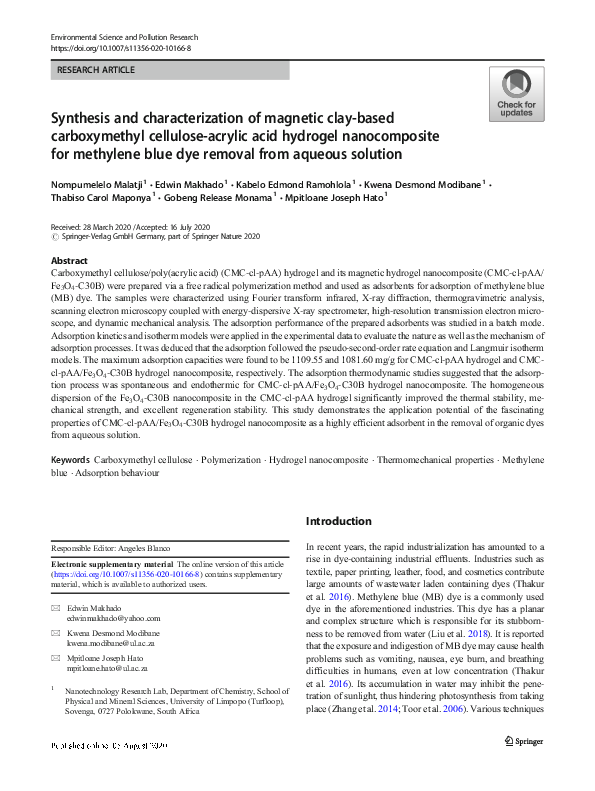 (PDF) Synthesis and characterization of magnetic clay-based carboxymethyl cellulose-acrylic acid ...