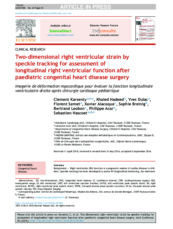 (PDF) Two-dimensional right ventricular strain by speckle tracking for assessment of ...