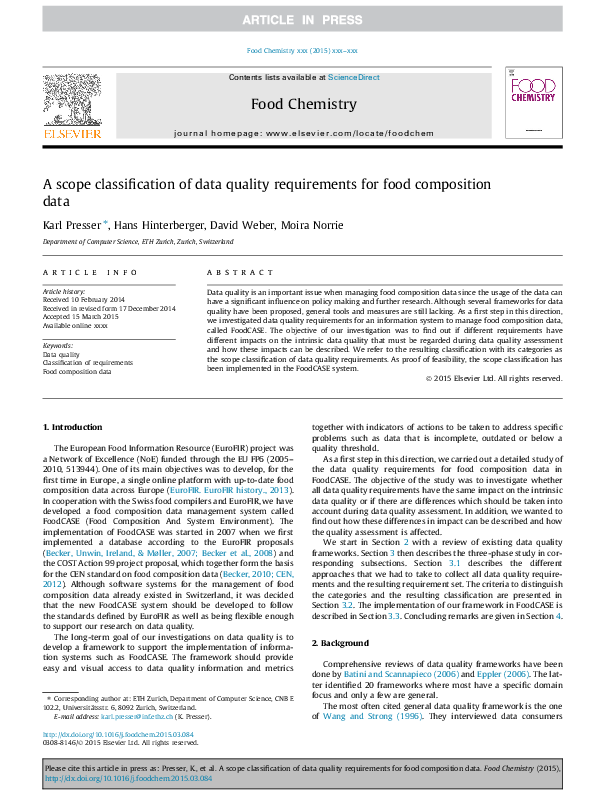 (PDF) A scope classification of data quality requirements for food ...