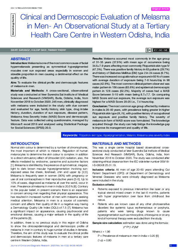 (PDF) Clinical and Dermoscopic Evaluation of Melasma in Men- An ...