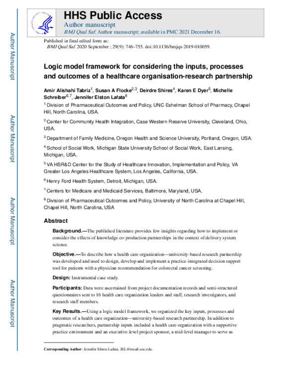 (PDF) Logic model framework for considering the inputs, processes and ...