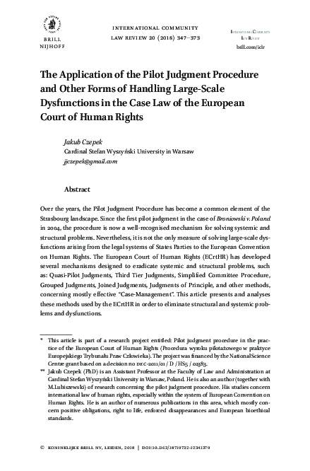 (PDF) The Application of the Pilot Judgment Procedure and Other Forms ...