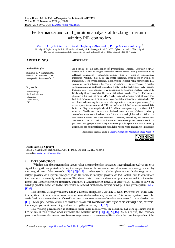 (PDF) Performance and Configuration Analysis of Tracking Time Anti-Windup PID Controllers ...