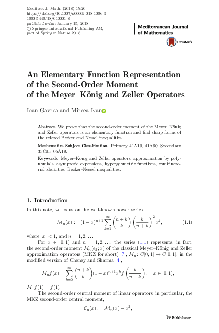 (PDF) An Elementary Function Representation of the Second-Order Moment of the Meyer–König and ...