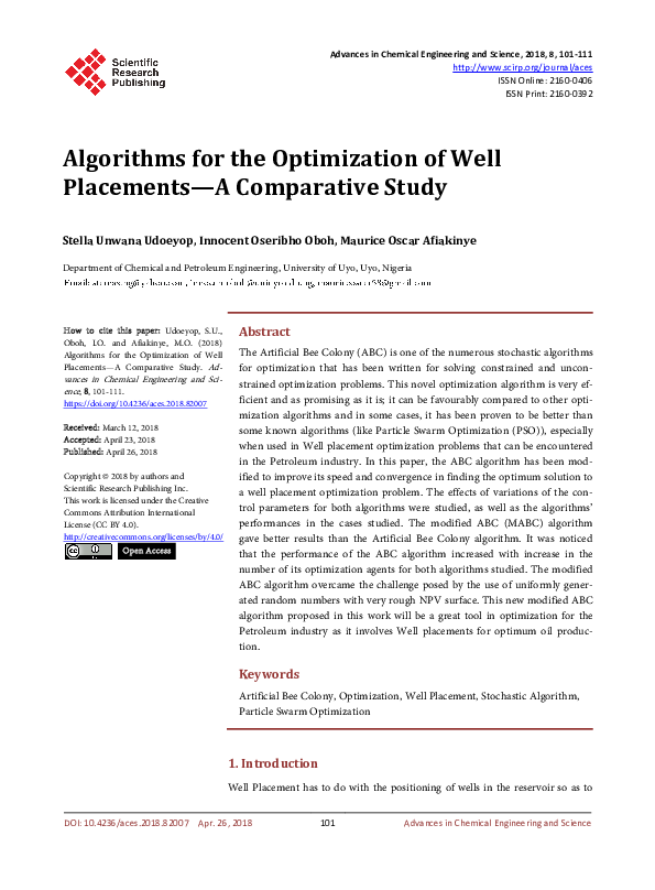 (PDF) Algorithms for the Optimization of Well Placements—A Comparative Study