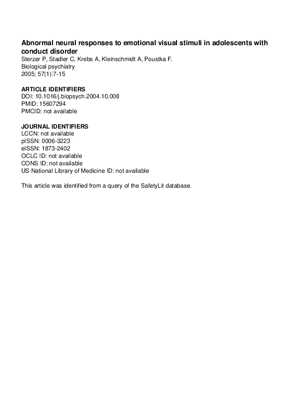 Pdf Abnormal Neural Responses To Emotional Visual Stimuli In Adolescents With Conduct Disorder