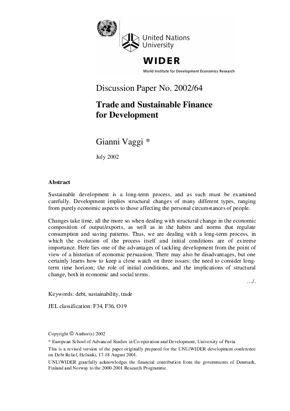 (PDF) Trade and Sustainable Finance for Development