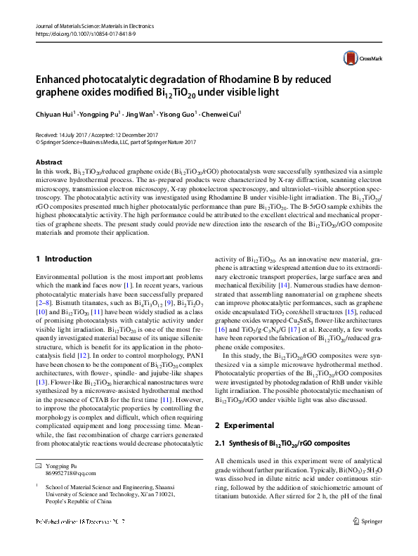 (PDF) Enhanced photocatalytic degradation of Rhodamine B, antibacterial and antioxidant ...