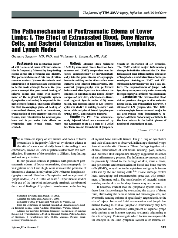 (PDF) The Pathomechanism of Posttraumatic Edema of the Lower Limbs: II ...
