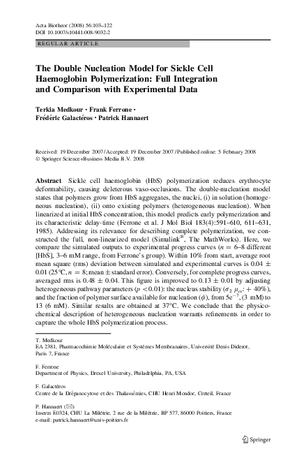 (PDF) The Double Nucleation Model for Sickle Cell Haemoglobin ...