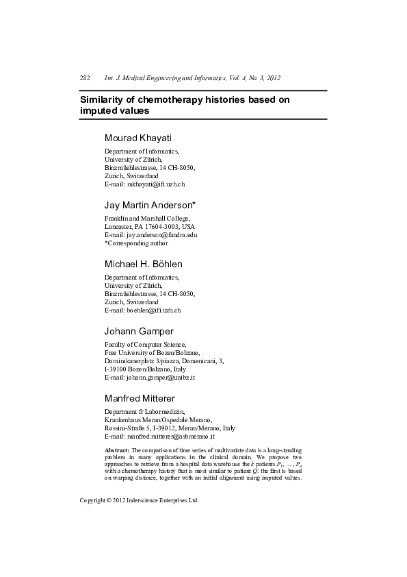 (PDF) Similarity of chemotherapy histories based on imputed values ...