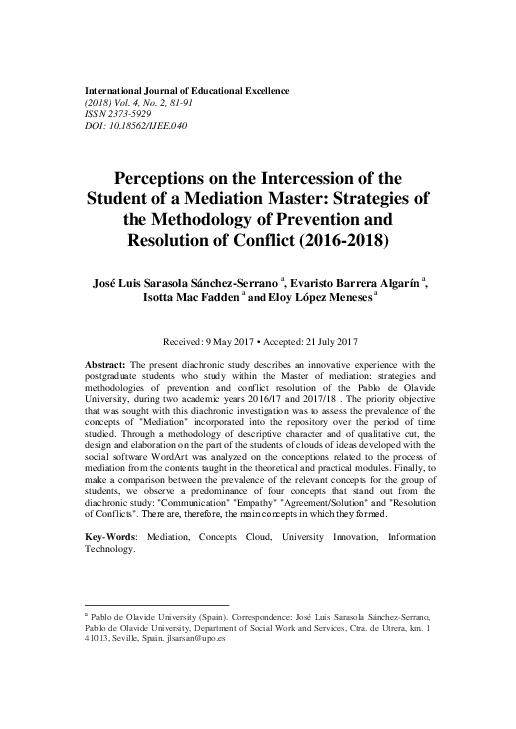 (PDF) Perceptions on the Intercession of the Student of a Mediation ...