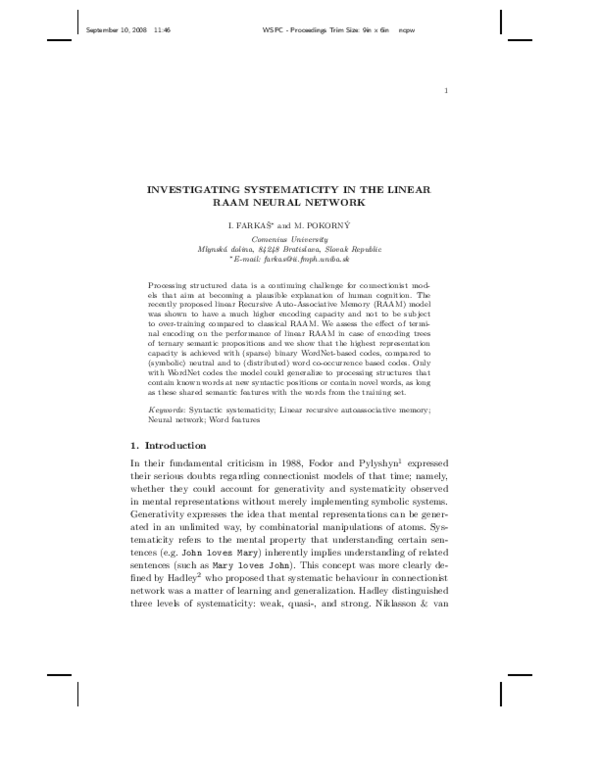 (PDF) Investigating Systematicity in the Linear Raam Neural Network