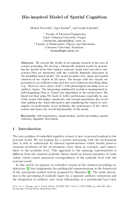 (PDF) Bio-inspired Model of Spatial Cognition