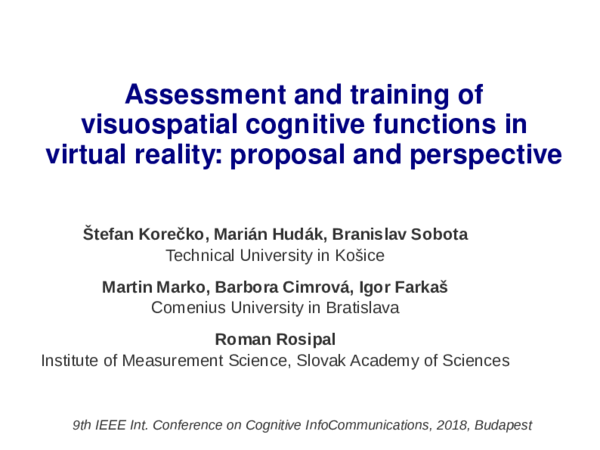 Pdf Assessment And Training Of Visuospatial Cognitive Functions In Virtual Reality Proposal