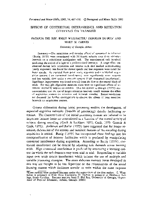 (PDF) Effects of Contextual Interference and Retention Intervals on Transfer