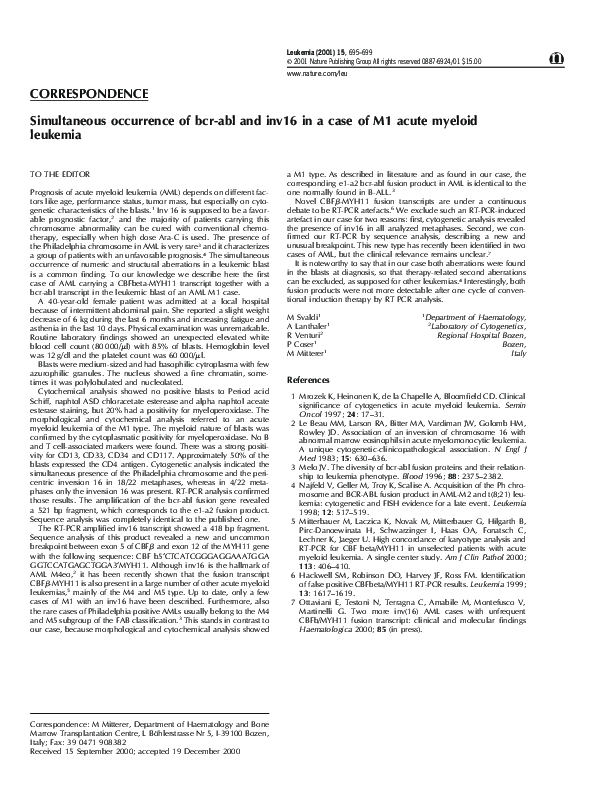 (PDF) Simultaneous occurrence of bcr-abl and inv16 in a case of M1 ...