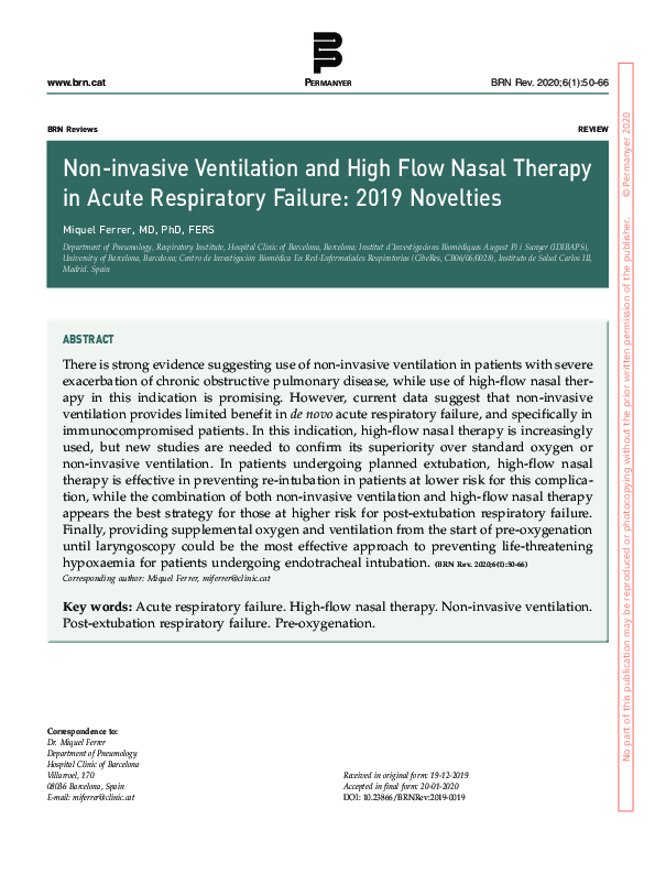 (PDF) Non-invasive Ventilation and High Flow Nasal Therapy in Acute ...