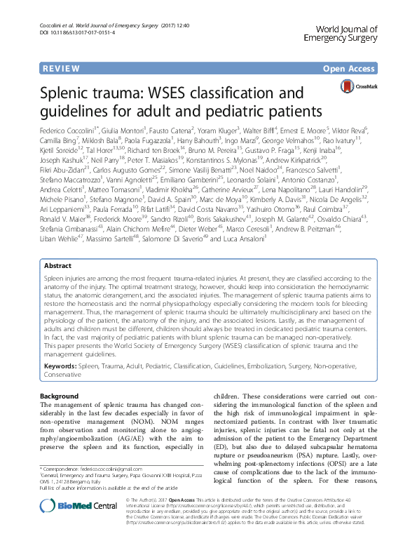 (PDF) Splenic trauma: WSES classification and guidelines for adult and ...