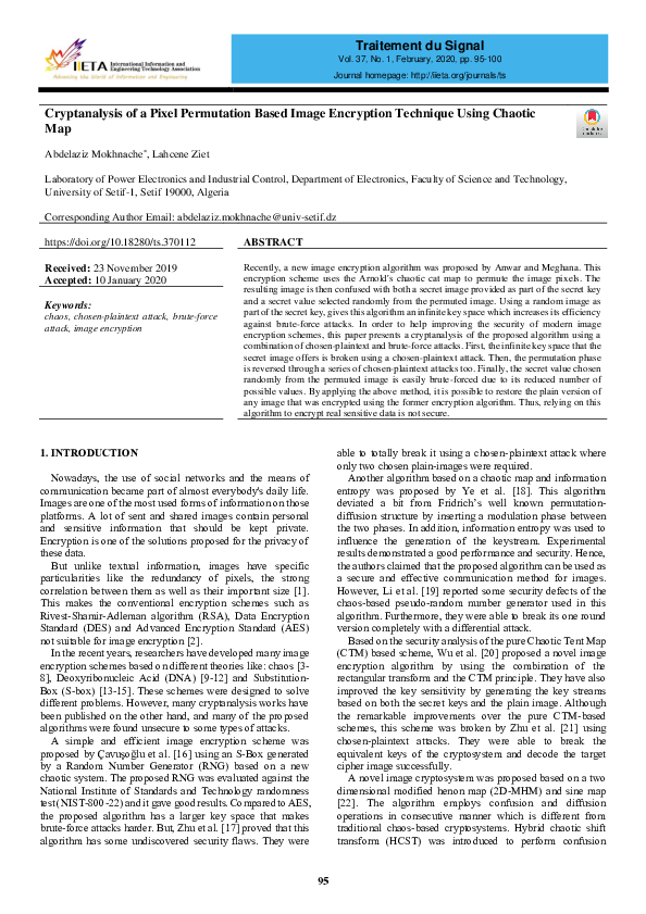 Pdf Cryptanalysis Of A Pixel Permutation Based Image Encryption Technique Using Chaotic Map