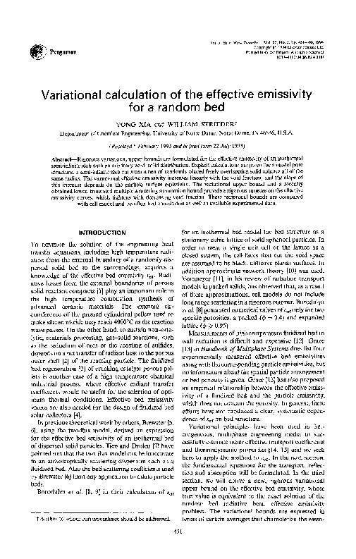 Variational Calculation Of The Effective Emissivity For A Random Bed