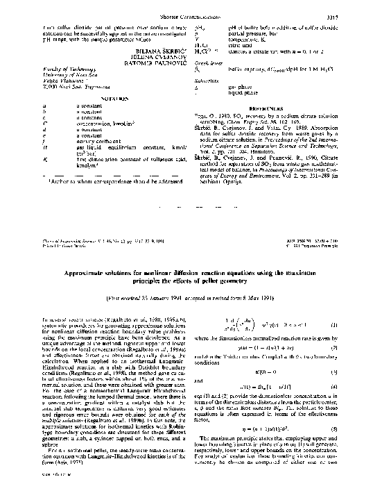 Pdf Approximate Solutions For Nonlinear Diffusion—reaction Equations Using The Maximum