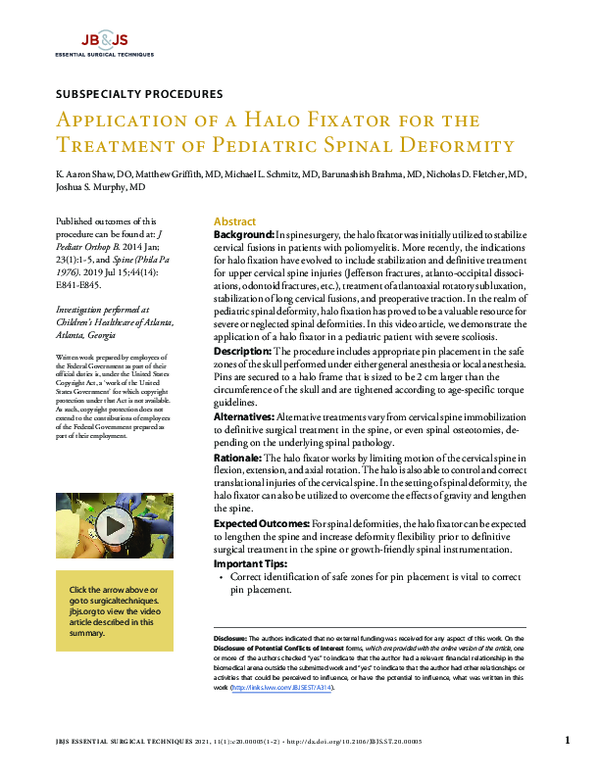 (PDF) Application of a Halo Fixator for the Treatment of Pediatric ...