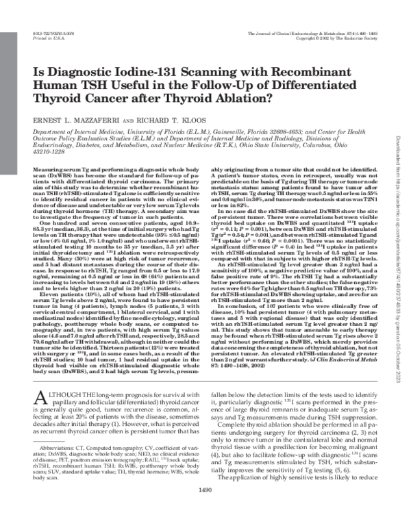 (PDF) Is Diagnostic Iodine-131 Scanning with Recombinant Human TSH ...