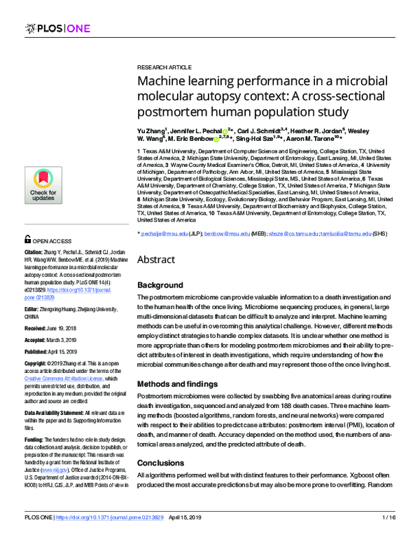 (PDF) Machine learning performance in a microbial molecular autopsy ...