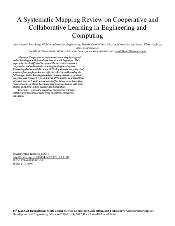 (PDF) A Systematic Mapping Review on Cooperative and Collaborative Learning in Engineering and ...