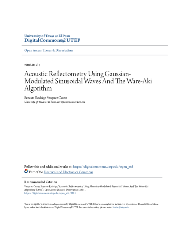 (PDF) Acoustic reflectometry using Gaussian-modulated sinusoidal waves and the Ware-Aki algorithm