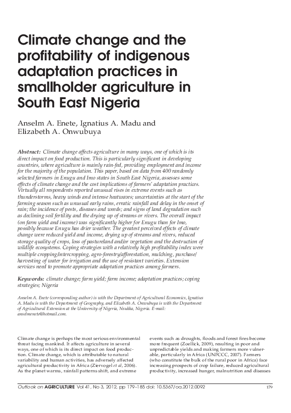 (PDF) Climate Change and the Profitability of Indigenous Adaptation ...