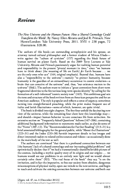 (PDF) The New Universe and the Human Future: How a Shared Cosmology ...