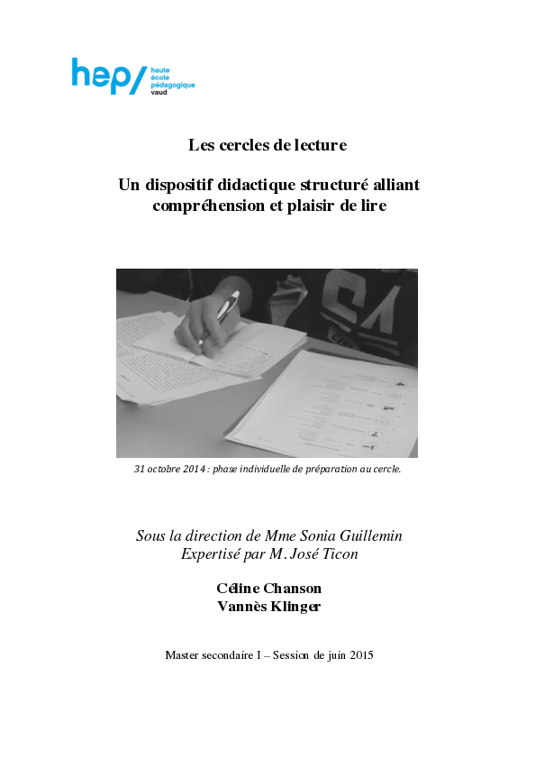 (PDF) Les cercles de lecture: un dispositif didactique structuré ...